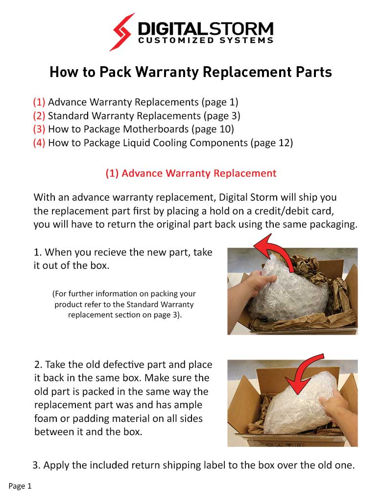 Packing Guide for Warranty Replacement Parts and Motherboards/Liquid ...